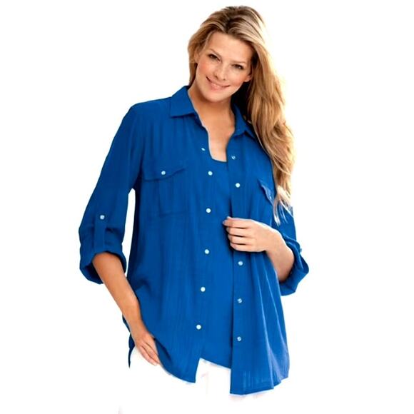 Woman Within | Tops | Woman Within Plus Size 2628 Cotton Gauze Blue ...